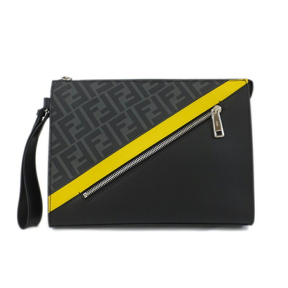 Fendi | Bags | Fendi Diagonal Clutch Bag Black X Yellow Calf Leather ...